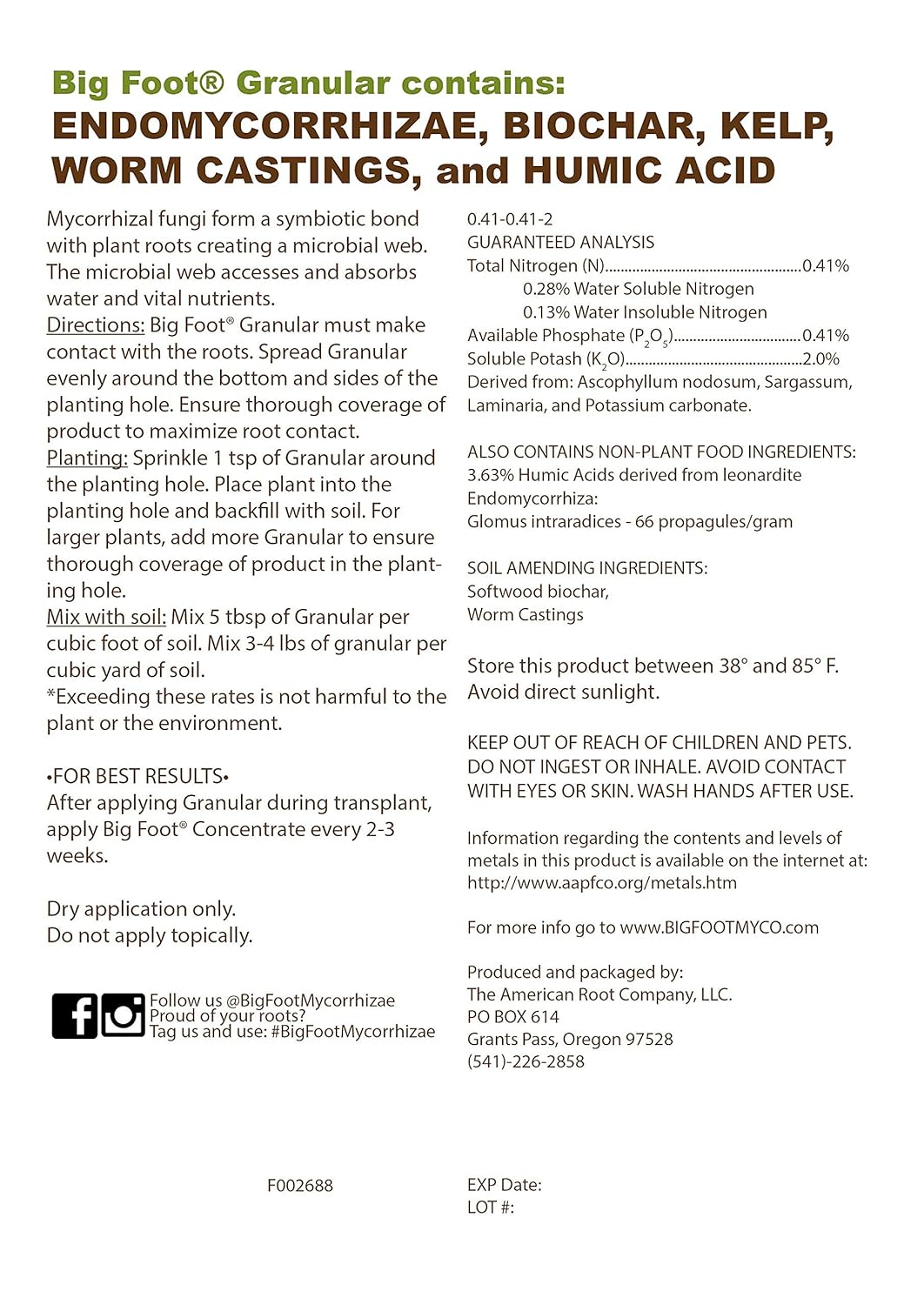Big Foot Mycorrhizae Granular | Organic Root Enhancing Formula | Worm ...